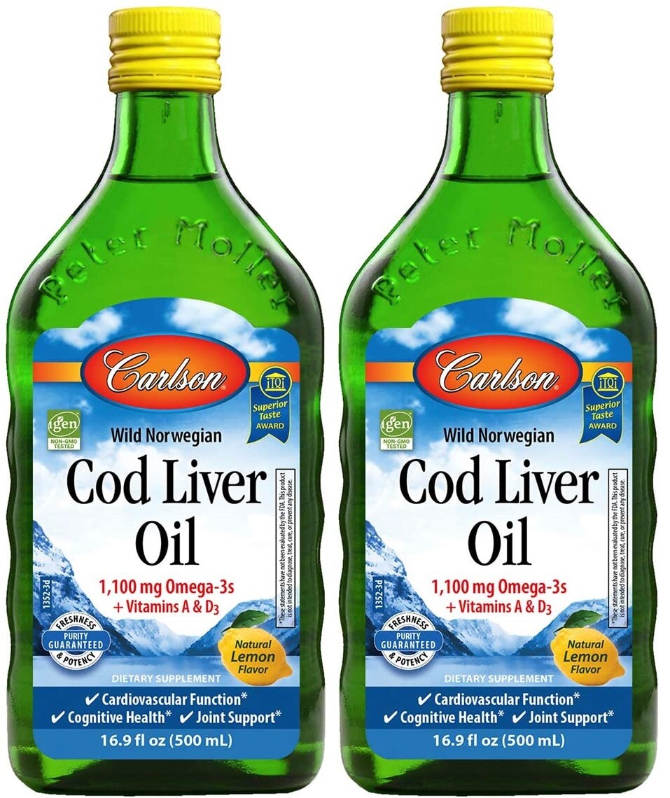 Carlson Labs Norwegian Cod Liver Oil Lemon Flavor 500ml 16.9 floz -2 ...
