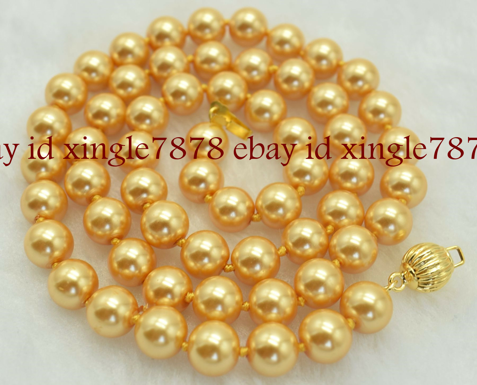 Beautiful 8mm Gold South Sea Shell Pearl Round Beads Necklace 20'' | eBay