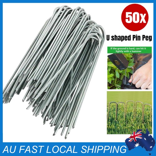 50x Steel U Shaped Pin Turf Tent Securing Pegs Ground Landscape Staples ...