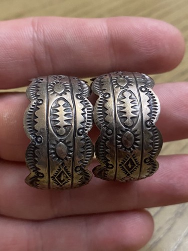 Joe Delgarito Navajo Sterling Silver 925 Artist Signed Etched Wide Hoop ...