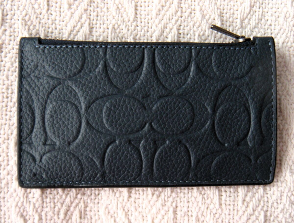 Coach - Signature Zip Card Case - Dark Denim - Pebble Coach - Signature Zip Card Case - Dark Denim - Pebble