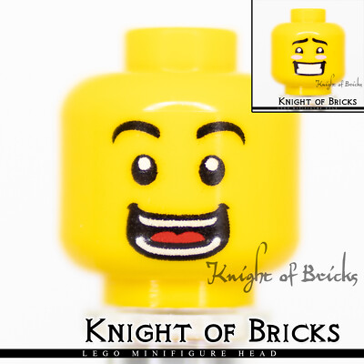 LEGO Minifigure Head YELLOW Male Dual Open Smile Teeth / Blushing with ...
