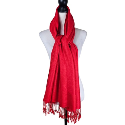 Rich Red Large Pashmina & Silk Shawl Wrap Scarf Fringe Edges Holiday ...