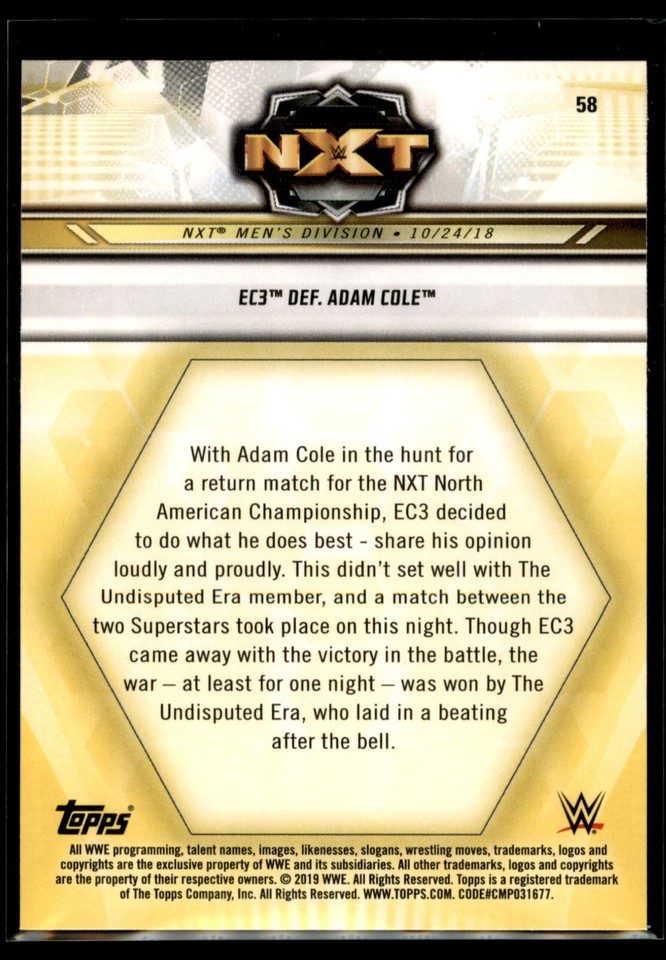 2019 Topps WWE Wrestling NXT BRONZE #58 EC3 def Adam Cole | eBay