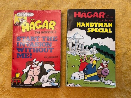 Lot of 2 Hagar the Horrible books by Dik Browne PB comic strip cartoons ...