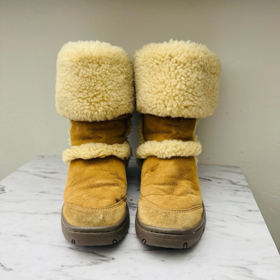 UGG Sunburst Tall Shearling Style Tan Suede Winter Boot Women’s Size 8 ...