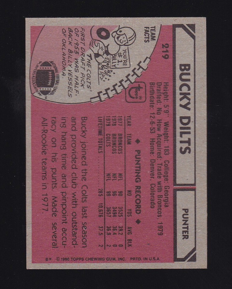 1980 Topps Bucky Dilts #219 Baltimore Colts | eBay