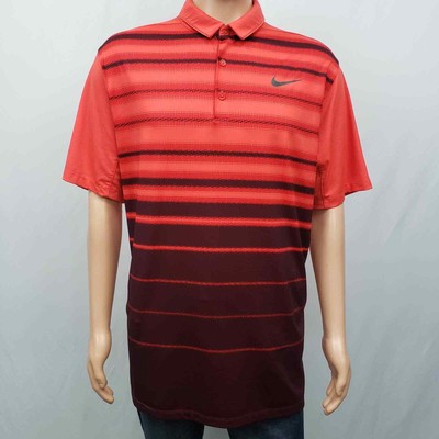 NIKE Golf Polo Shirt Dri Fit Orange Gradient Striped Vented Standard ...
