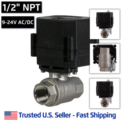 1/2" Stainless Steel Motorized Electric Ball Valve 9V 12V-24 Volt AC/DC ...