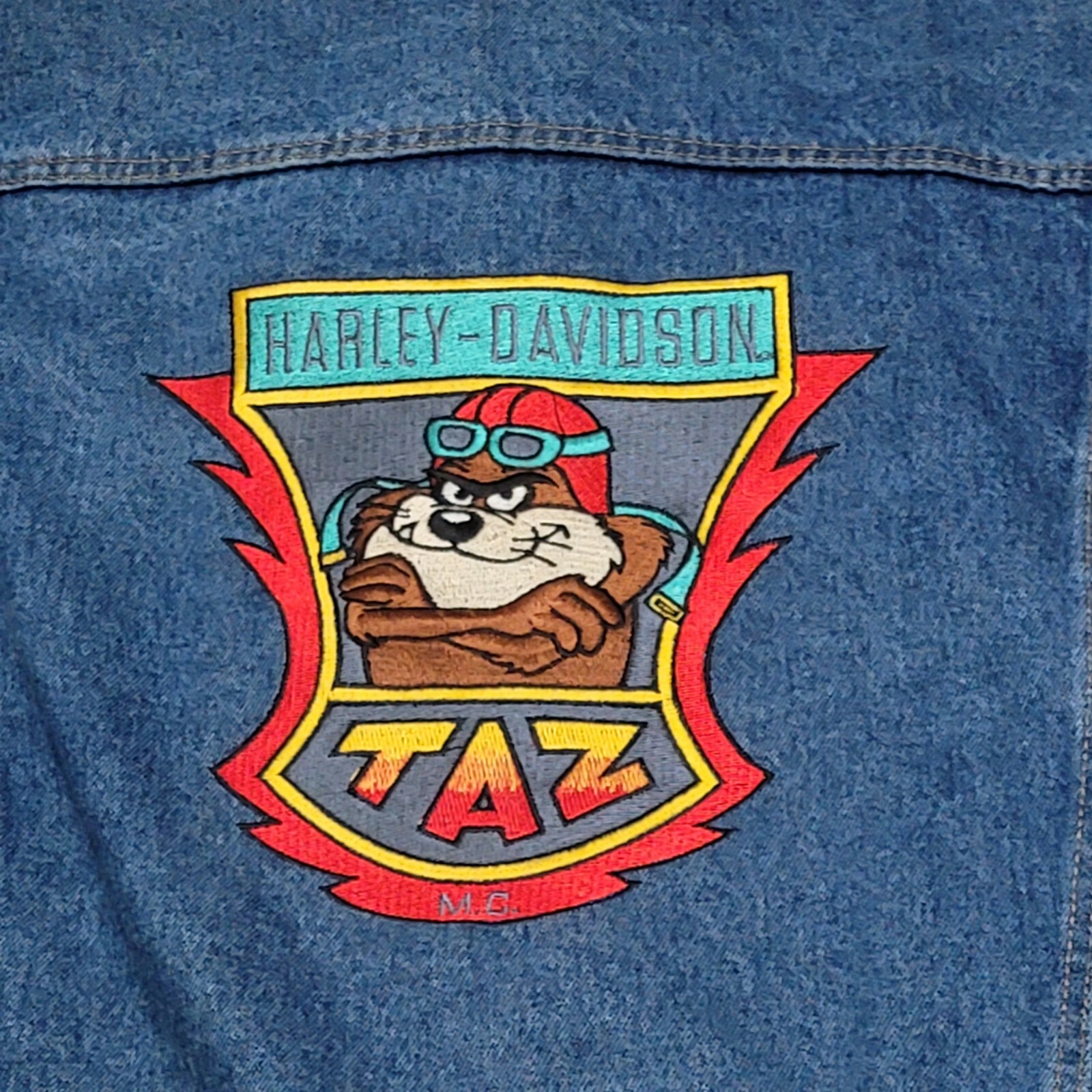 1997 Vintage Warner Bros. Taz Harley Davidson Denim J… - Gem
