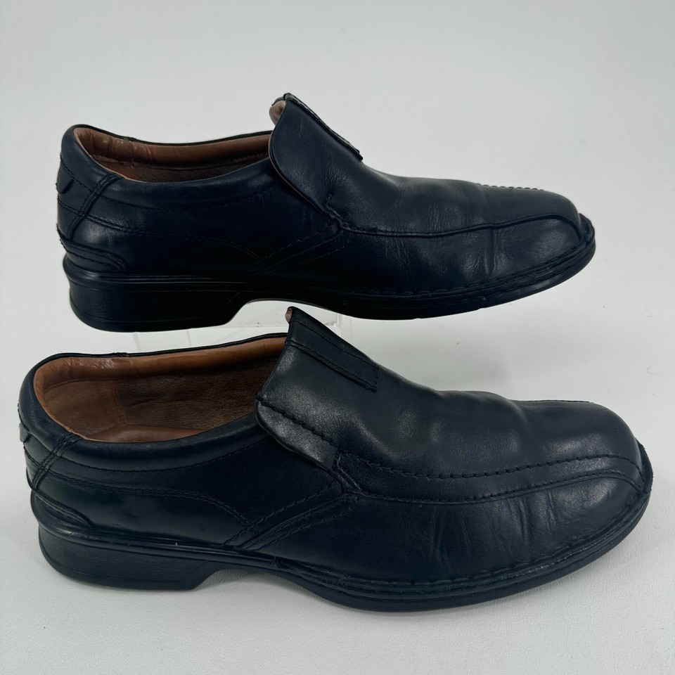 Clarks Escalade MENS Black Leather Slip On Round Toe Loafers Shoes SIZE ...