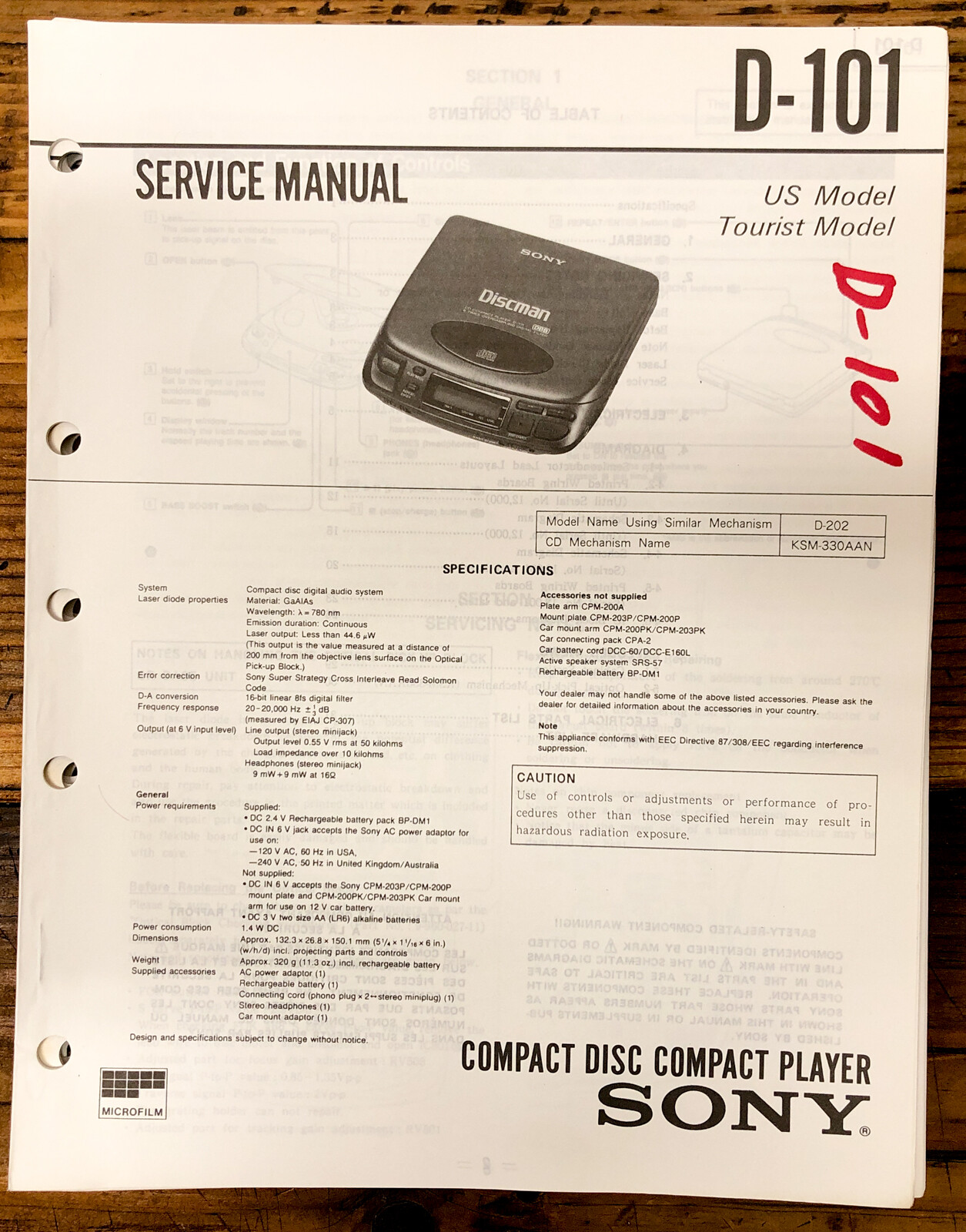 Sony D-101 CD Player / Discman Service Manual *Original* | eBay