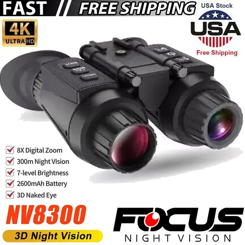 NV8300 Infrared Night Vision Binoculars 4K 3D Head Mounted Goggles 8X ...