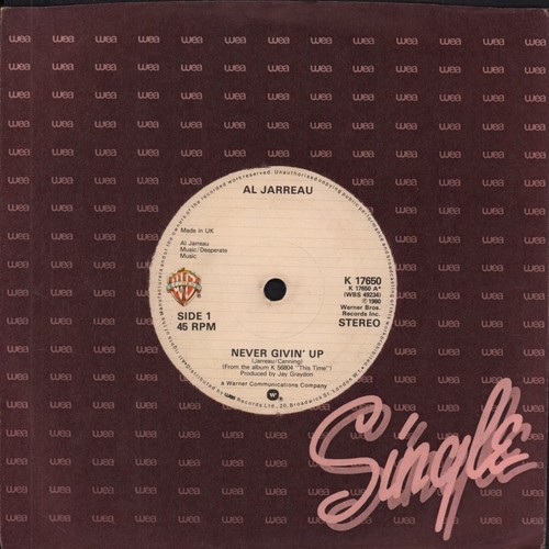 Al Jarreau Never Givin' Up 7" vinyl UK Warner Bros 1980 solid paper ...