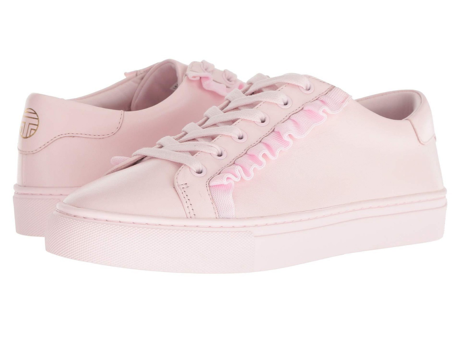 NEW Tory Sport Burch Ruffle Sneaker PALE Cotton Pink Leather Lace Up ...