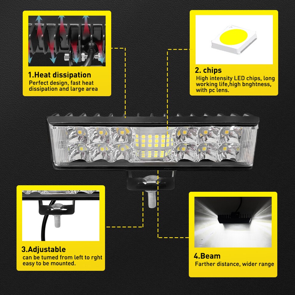 2x LED Work Light Bar Flood Spot Lights Driving Lamp Offroad Car Truck ...