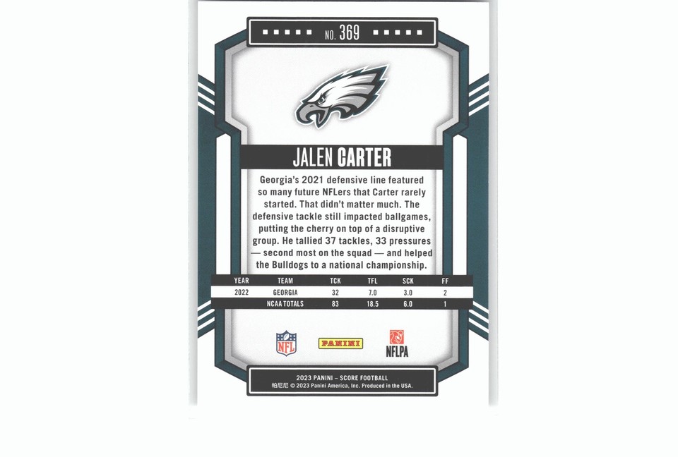 2023 Score #369 Jalen Carter Rookie Card Near mint or better | eBay