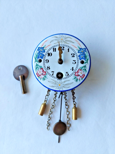 Vintage German Wintermantel Mini Wall Wind Clock w/Key Porcelain Face ...