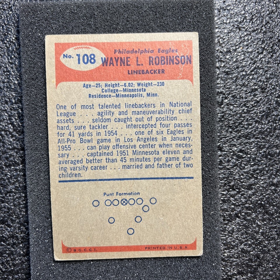1955 Bowman Football Card #108 Wayne Robinson Philadelphia Eagles | eBay