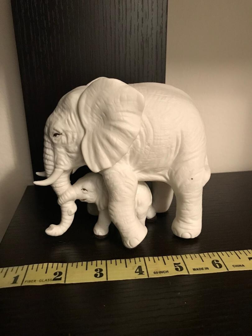 Vintage Aldon Porcelain White Elephant with calf. Made in Japan. 1974 ...