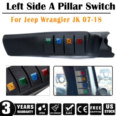Left Side A Pillar Switch Pod Panel Kit Switches For Jeep Wrangler JK ...