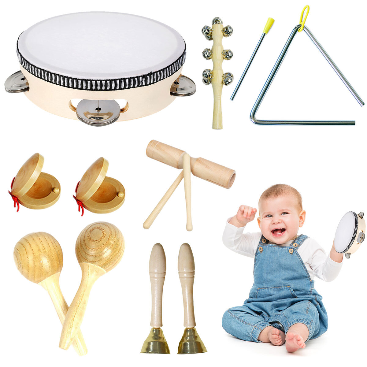 AU 7pcs Wooden Percussion Instruments Set Preschool Kids Sensory ...