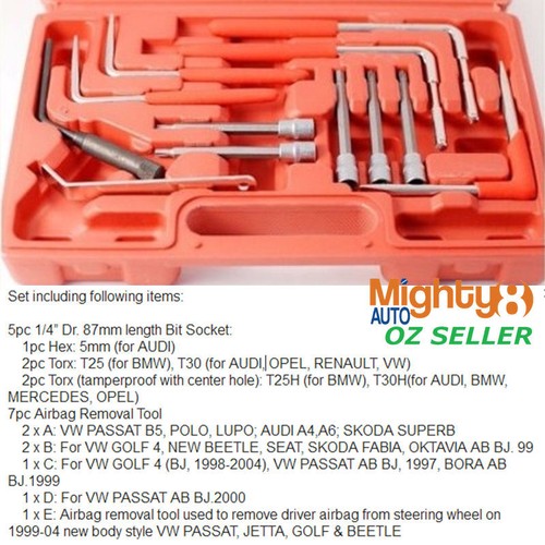 12pc Air Bag Removal Kit Hex Torx Airbag Disconnection Tool VW Audi BMW ...