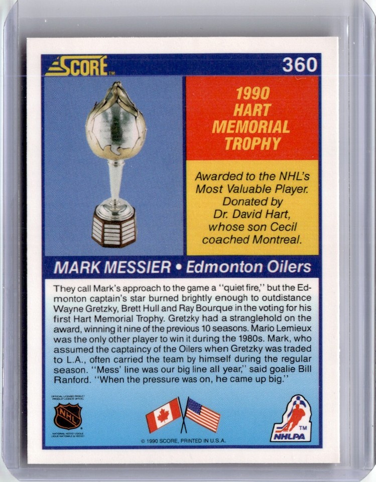 1990-91 Score Hockey Card Mark Messier M Edmonton Oilers #360 | eBay