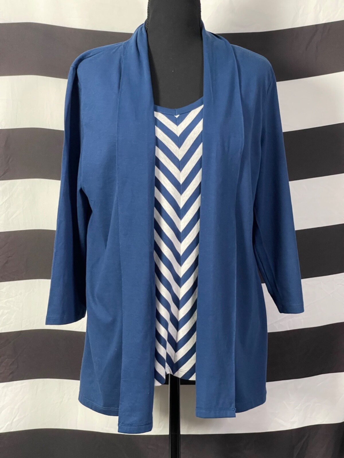 Chic Comfort Collection Top S Blue Striped V Neck 3/4 Sleeve Shirt ...