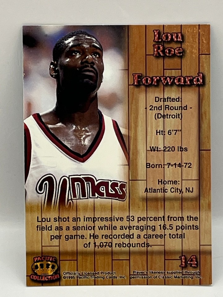 1995 Pacific Crown Collection Basketball Card #14 Lou Roe - Blue Prism ...