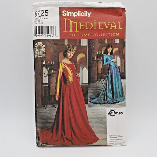 Simplicity Pattern 8725 Misses Medieval Costume Dress Gown Size 4 - 8 ...