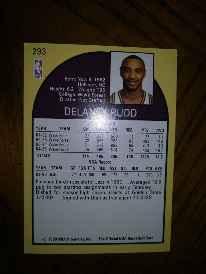 1990 NBA Hoops #293 Delaney Rudd Utah Jazz ROOKIE CARD | eBay