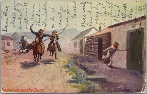 1907 Artist JOHN INNES Western Postcard "Ranching Series - Shooting Up ...