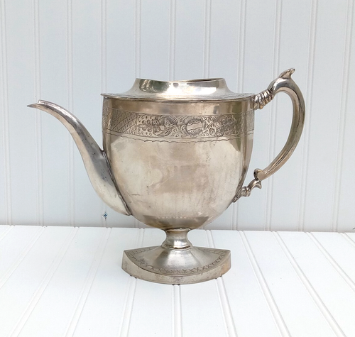 Silver Teapot Trophy Etchings Home Decor MCM Antique Style Vase Vintage ...