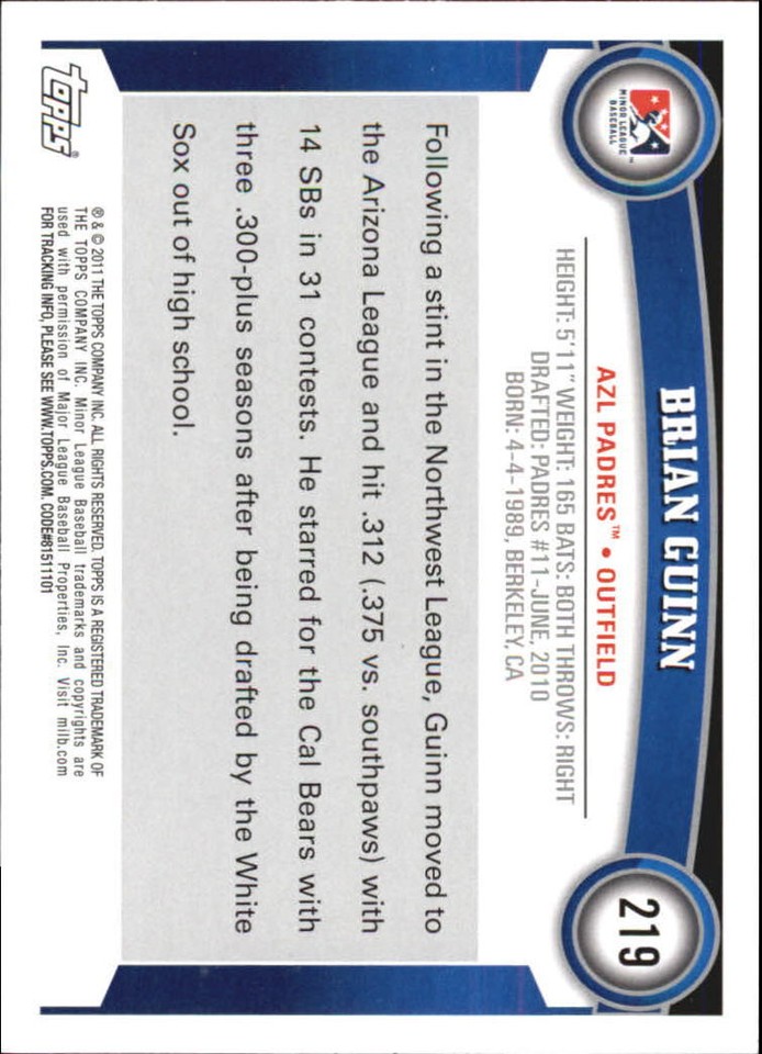 2011 Topps Pro Debut #219 Brian Guinn | eBay
