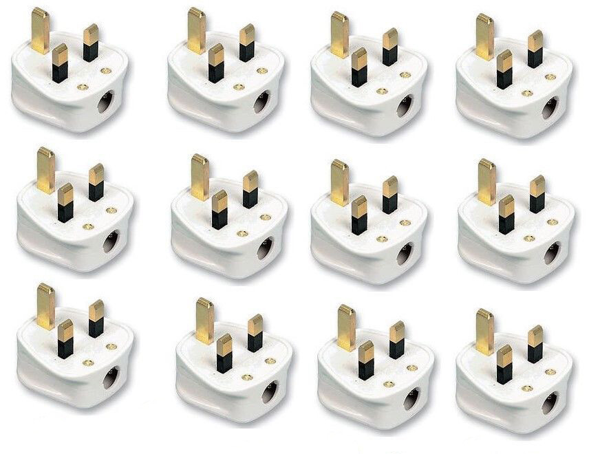 13 & 3 AMP UK 3 PIN FUSED BLACK WHITE MAINS PLUG 3A 13A 240 V SOCKET ...