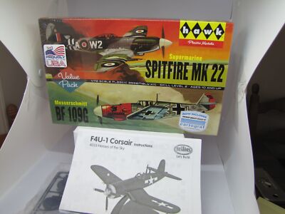 3 LOT MODEL KIT HAWK SPITFIRE & MESSERSCHMITT BF 109G & F4U-1 CORSAIR ...