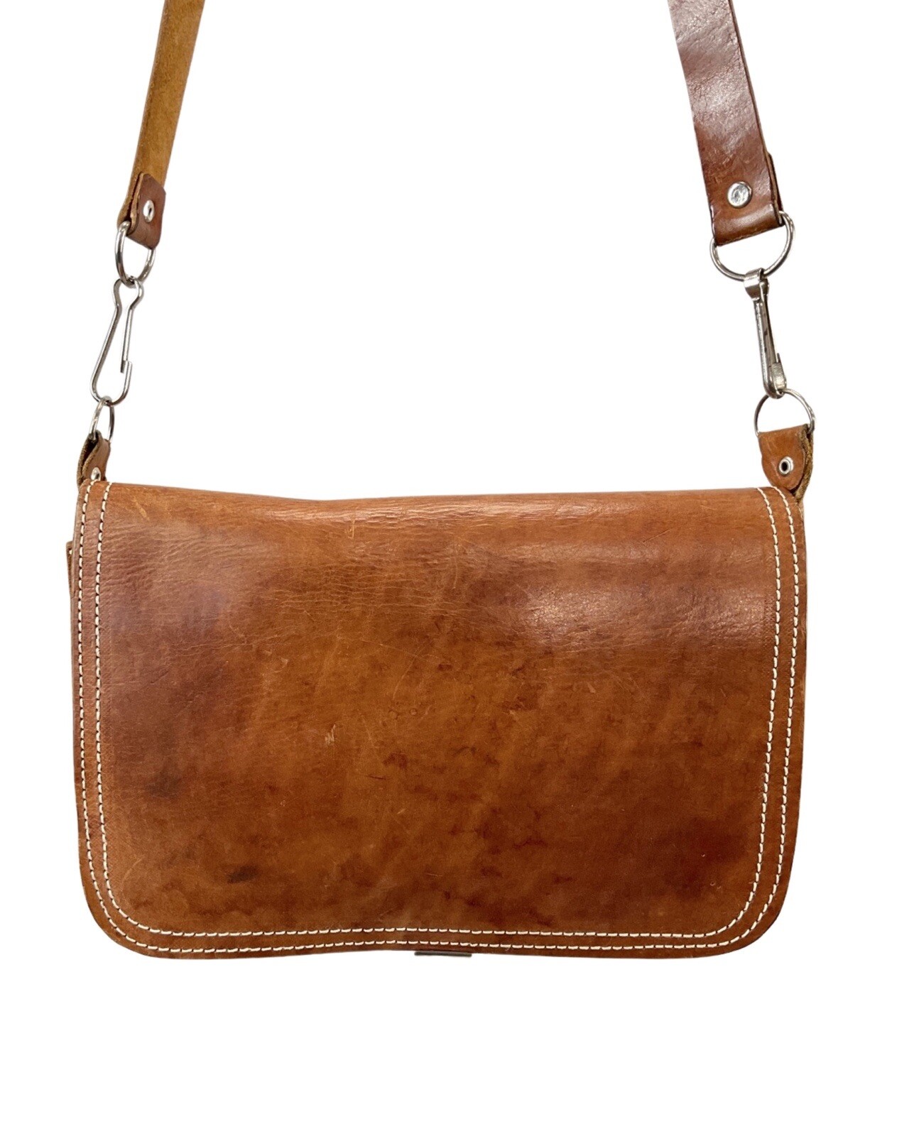 VINTAGE 60s 70s TAN BROWN LEATHER BOHO MOD MESSENGER CROSS BODY ...