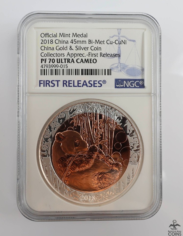 2018 China Silver & Copper PANDA Medal NGC PF70 Ultra Cameo w/COA & Box ...