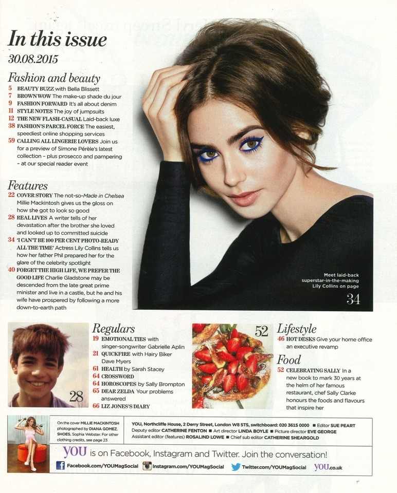 You Magazine, Millie Mackintosh, Lily Collins, Gabrielle Aplin, 30.8.15 ...