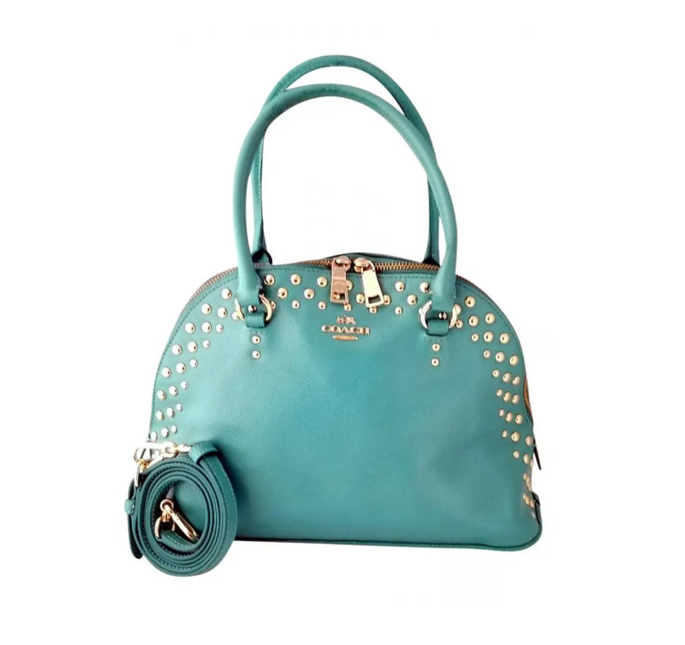 Coach Large Sierra Turquoise Blue Studded Leather Top… - Gem