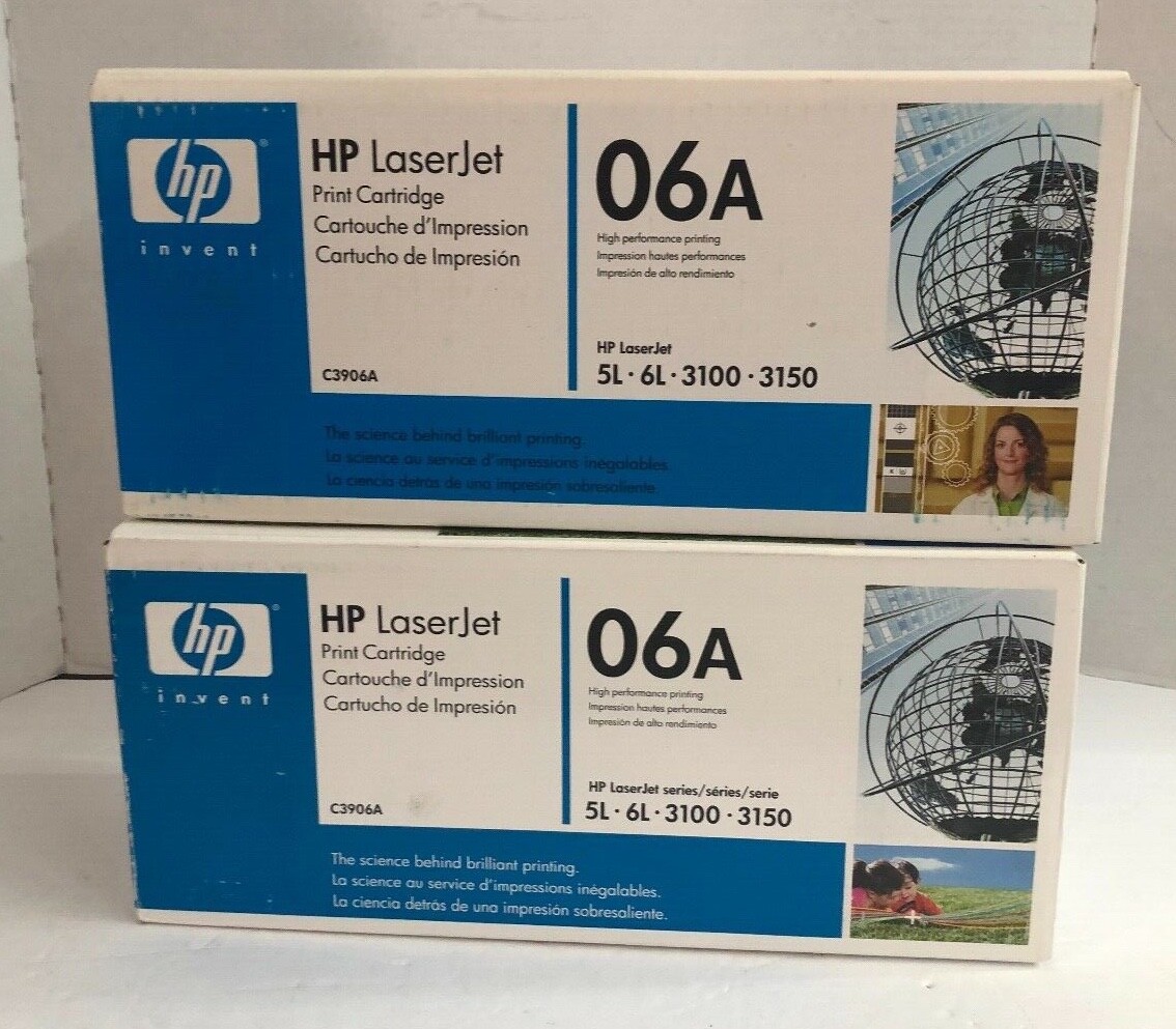 LOT OF 2 HP C3906A LaserJet 5L 6L 3100 3150 Print Cartridges Factory ...