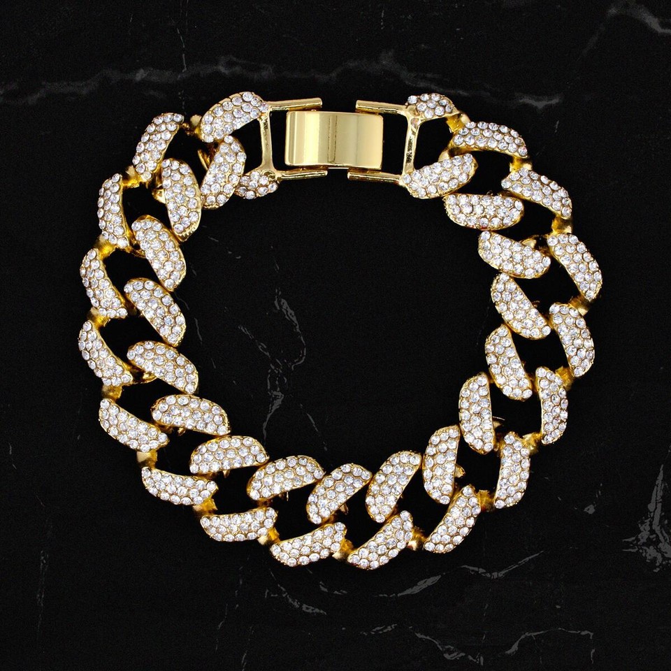 HIP HOP SIMULATED DIAMOND LUXURY METAL BAND WATCH & ICED CUBAN BRACELET ...