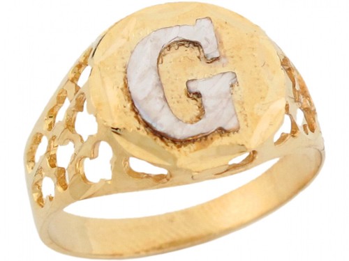 10k or 14k Two Tone Gold Unique Filigree Letter G Stylish Ladies ...