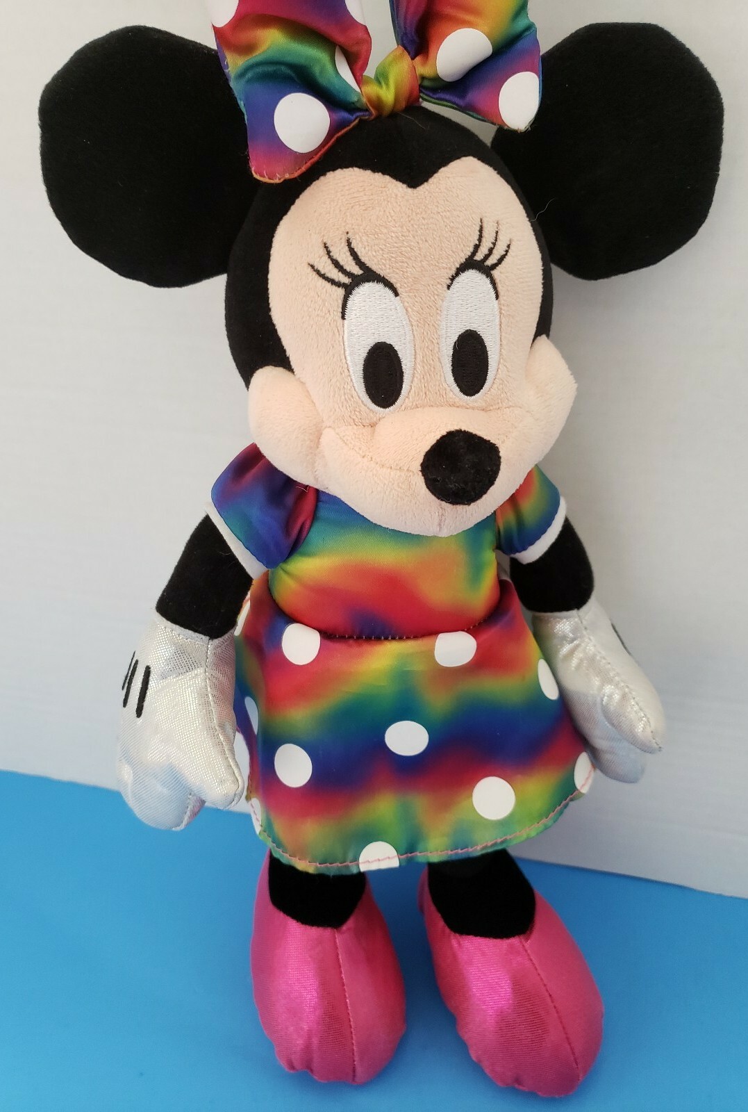 DISNEY SPARKLE TY MINNIE MOUSE with RAINBOW POLKA DOT DRESS 16" T | eBay
