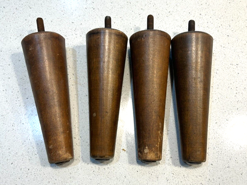 Vtg 4 MCM Furniture Table Chair Leg Set Tapered Wood Round Hardware ...