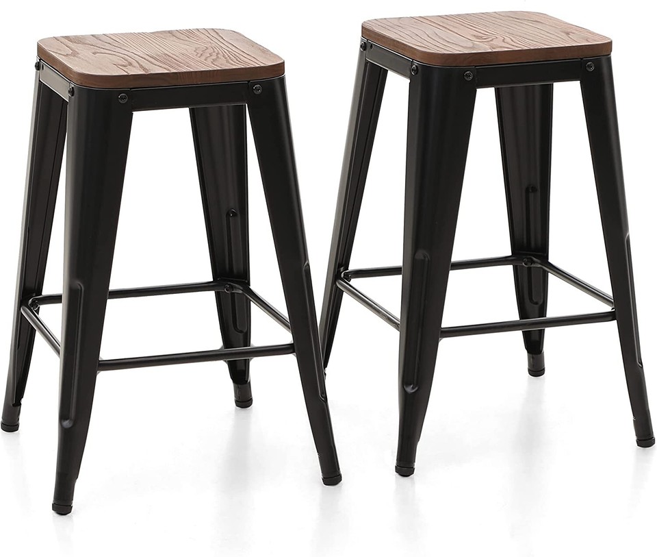 24" Metal Bar Stools Set of 4 Counter Height Industrial Barstools w ...