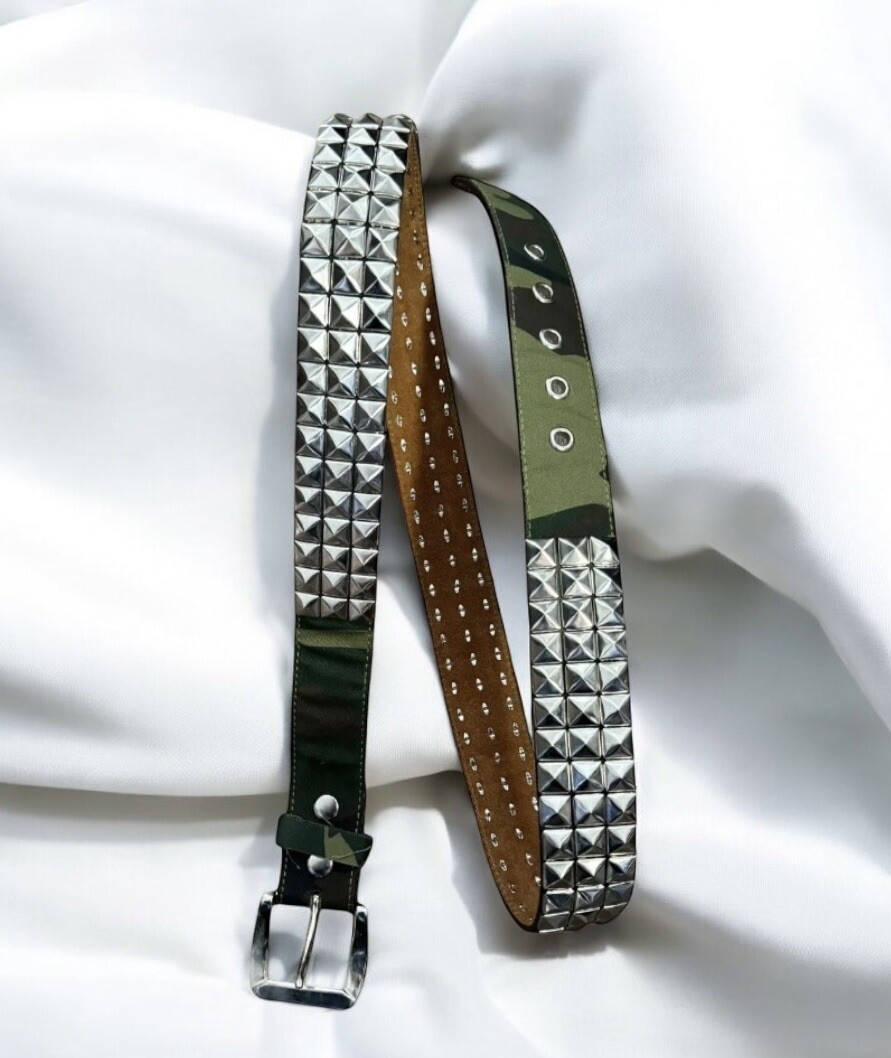 Adjustable Belt Studded Three Row Pyramid XL Military… - Gem