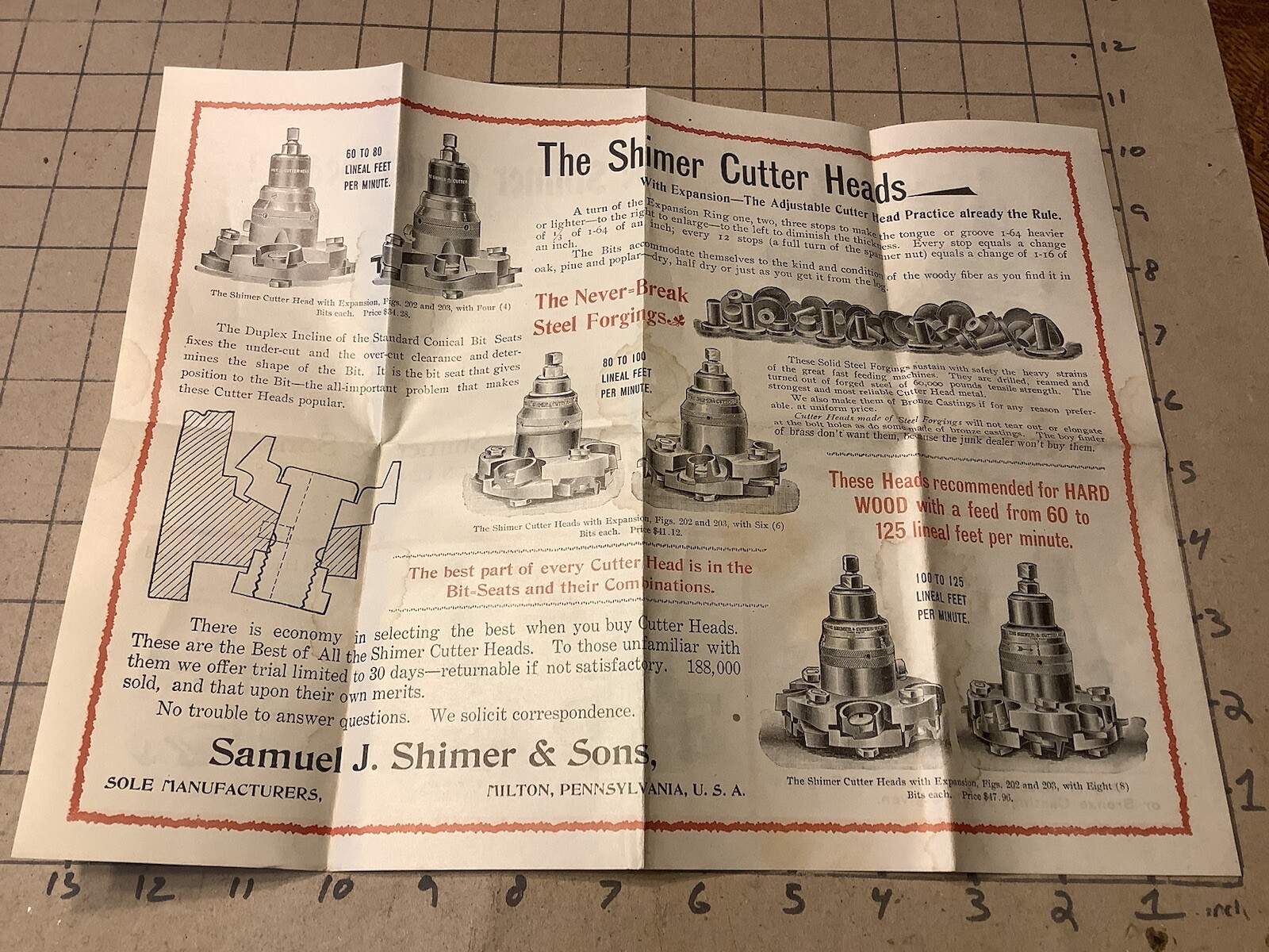original circa 1920 Samuel j Shimer & Sons, cutter heads: 2 sided ad ...