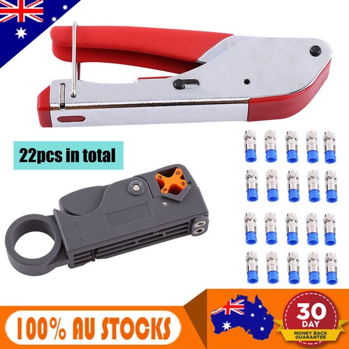 F-Type Compression Crimping Tool RG6/RG59 Rotary Coax Cable Cutter+20 ...